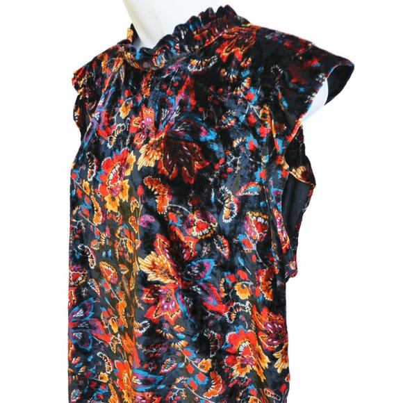 LOFT | Tops | Velvet Loft Floral Top Vibrant Ruffle Neck Cap Sleeve ...